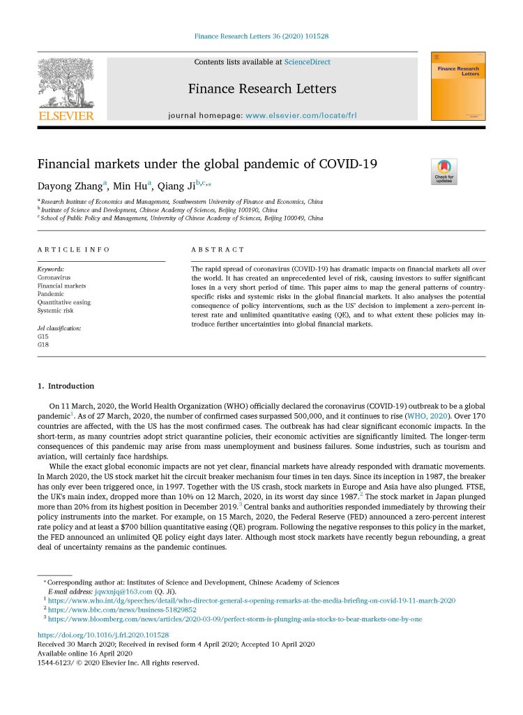 Publication on Finance Research Letters – ISETS ENERGY FINANCE NETWORK